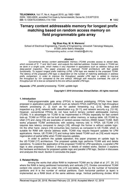 Ternary Content Addressable Memory For Longest Prefix Matching Based On