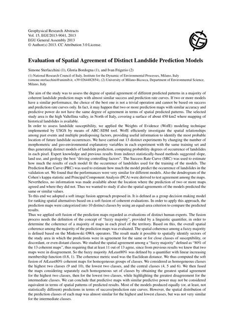 PDF Evaluation Of Spatial Agreement Of Distinct Landslide Prediction Models
