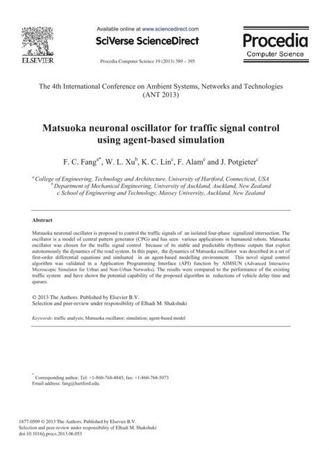 Pdf Matsuoka Neuronal Oscillator For Traffic Signal Control Using