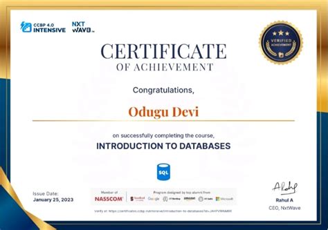 Devi Odugu On Linkedin Sql Data Database Dbms Certificateofcompletion Nxtwave Ccbp
