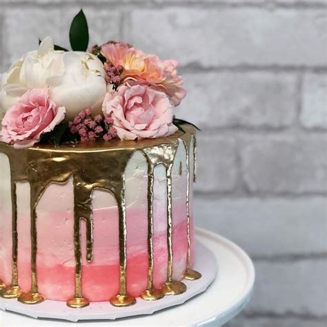 Pink Ombre Cake Gold Drips Bypensa New York City Pink Ombre Cake