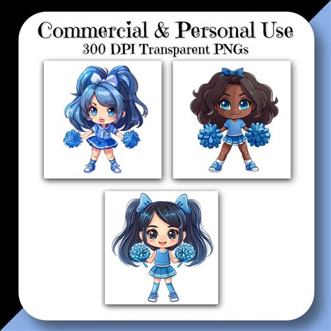 Chibi Cheerleader Clipart Set D Png Girl Cheer Digital Download For