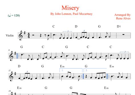 Misery Arr Rene Alves By The Beatles Sheet Music For Violin Solo At