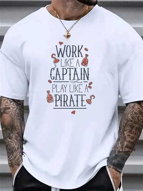 Plus Size Work Like A Captain Print Mens T Shirts Casual Temu Ireland