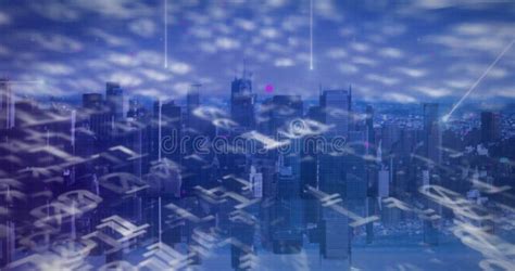 Image Of Binary Coding And Digital Data Processing Over Cityscape Stock