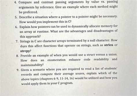 Solved 4 Compare And Contrast Passing Arguments By Value