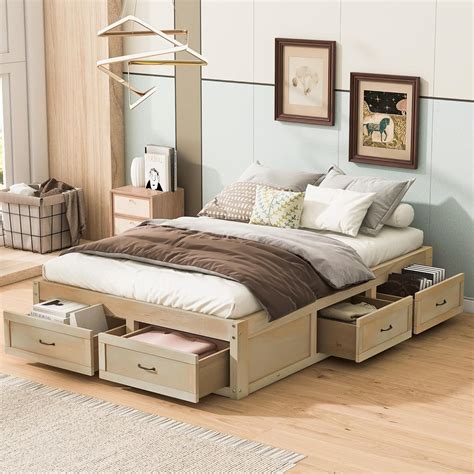 Bellemave Full Storage Beds Wood Platform Bed With 6