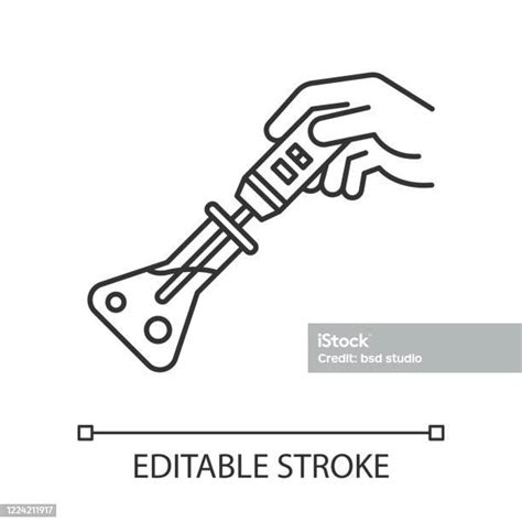 실험실 플라스크 선형 아이콘에서 반응성 테스트 유기 화학 실험실 작업 화학 물질과의 상호 작용 가는 선 그림입니다 등고선 기호입니다 벡터 절연 윤곽선 도면 편집 가능한