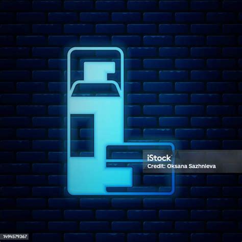 벽돌 벽 배경에 고립 된 빛나는 네온 면도 젤 폼 아이콘 면도 크림 벡터 건강한 생활방식에 대한 스톡 벡터 아트 및 기타 이미지 건강한 생활방식 깨끗한 남자 Istock
