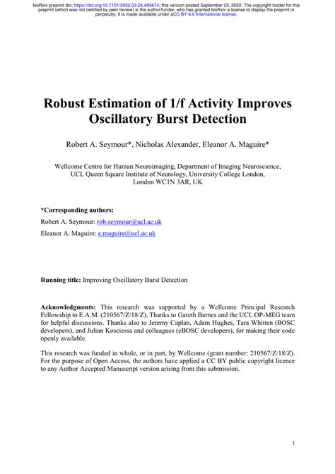 Pdf Robust Estimation Of 1f Activity Improves Oscillatory Burst
