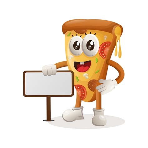 Premium Vector Cute Pizza Mascot Standing Next To A Billboard