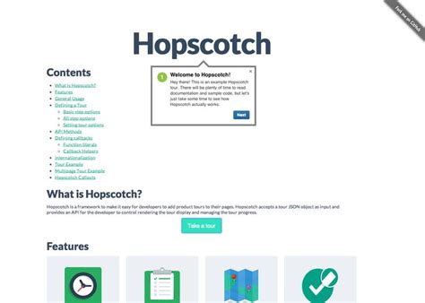 hopscotch is a framework to make it easy for developers to add product tours to their pages