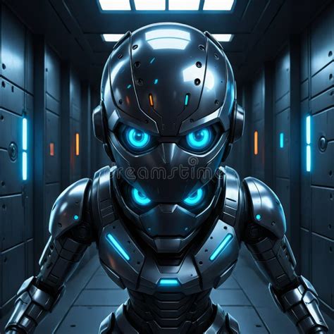 Futuristic Robot in a High-Tech Corridor Stock Image - Image of digital, interior: 320029807