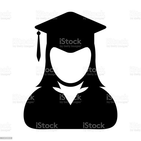 學生圖示向量女性個人資料頭像與砂漿板帽符號為學校 學院和大學畢業學位在平面顏色字形象形圖向量圖形及更多一個人圖片 一個人 人 僅一名