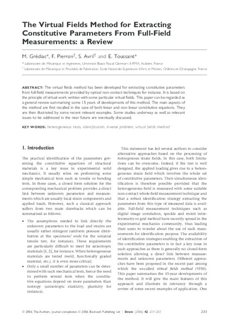 Pdf The Virtual Fields Method For Extracting Constitutive Parameters