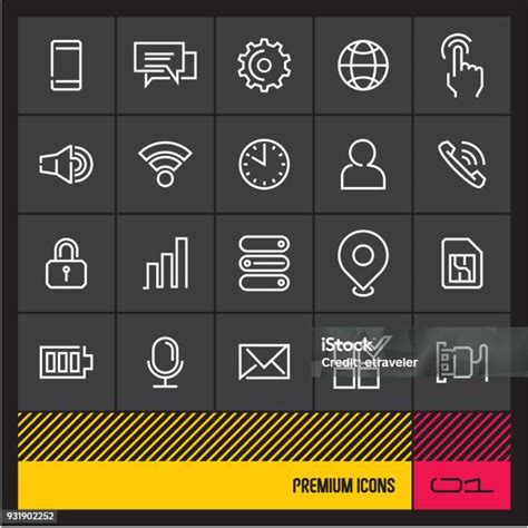 휴대 전화 메뉴 선 벡터 아이콘입니다 웹 아이콘 세트입니다 Sim 카드에 대한 스톡 벡터 아트 및 기타 이미지 Sim 카드 Usb 케이블 기어 기계 부분 Istock