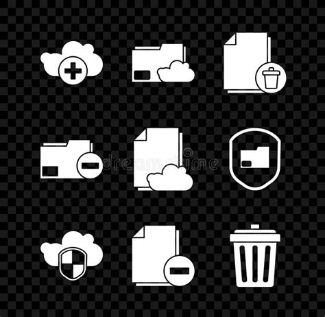 Set Add Cloud Cloud Storage Text Document Folder Delete File And