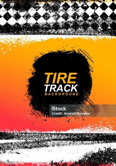 타이어 트랙 배경 체크 무늬 깃발과 타이어 트랙 도로 경주 패턴 랠리 레이싱 스포츠 그런지 벡터 경주 용 자동차 또는 속도 자동 휠 타이어 트레드 더러운 자국 또는 시작