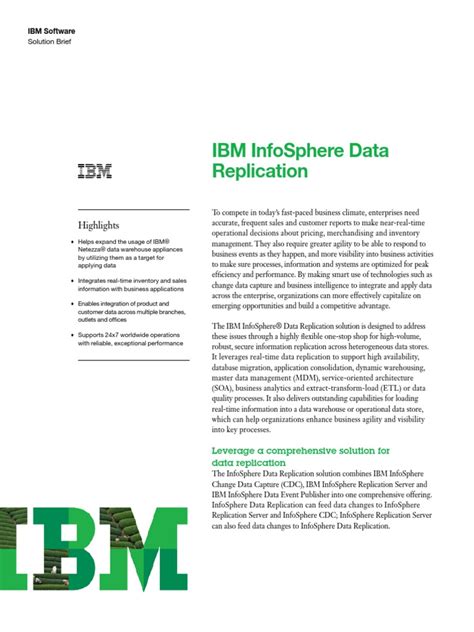 Ibm Infosphere Data Replication Highlights Pdf Databases
