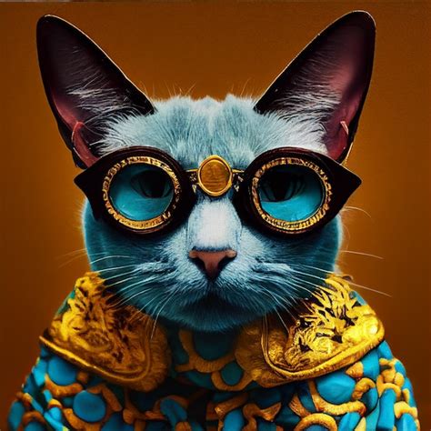 Premium Ai Image There Is A Cat Wearing A Blue And Gold Outfit And