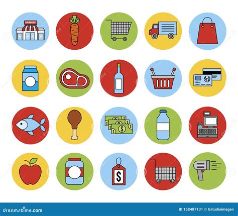 Bundle Of Grocery Market Icons Stock Illustration Illustration Of