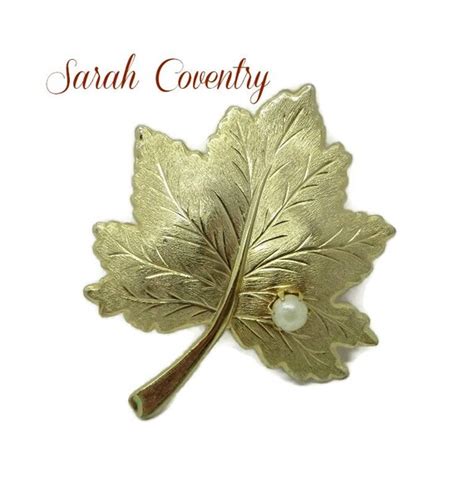 Sarah Coventry Leaf Brooch Vintage Mid Century Matte… Gem