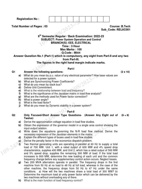 Power System Operation And Control 6th Sem Eee Electrical M508 Pdf Physical Quantities