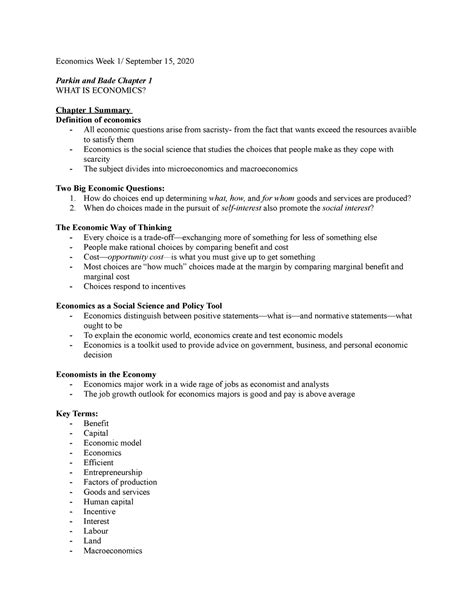 Chapter Econ Notes ECON UCalgary Studocu