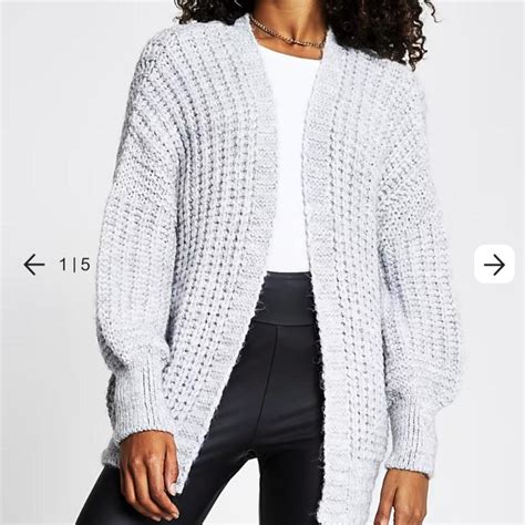 River Island Grey Chunky Knit Ribbed Cardigan No Depop