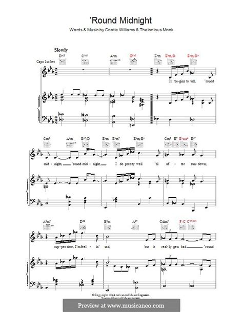Round Midnight By T Monk C Williams Sheet Music On Musicaneo