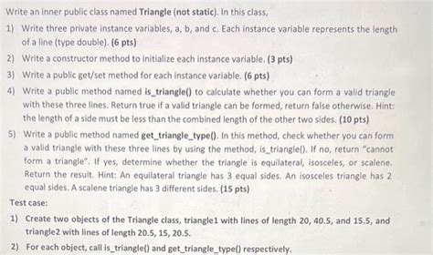 Solved Write An Inner Public Class Named Triangle Not Chegg