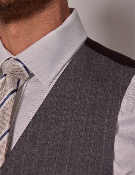 Men S Grey Stripe 3 Piece Slim Suit Hawes Curtis