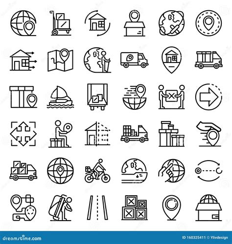 Relocation Icons Set Outline Style Stock Vector Illustration Of Shipping Export 160325411