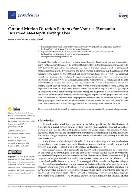 Pdf Ground Motion Duration Patterns For Vrancea Romania Intermediate Depth Earthquakes