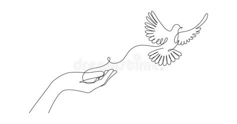 Flying Dove From Opened Hand Of One Continuous Line Drawing Bird