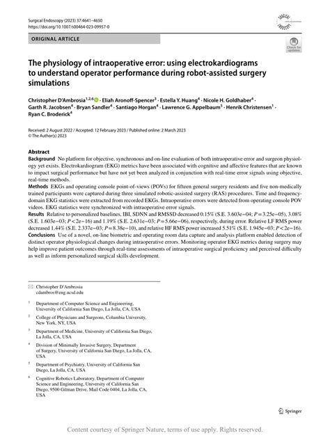 Pdf The Physiology Of Intraoperative Error Using Electrokardiograms To Understand Operator