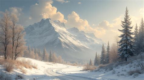 Длинная заснеженная дорога рядом с покрытой соснами горой · бесплатная фотография от