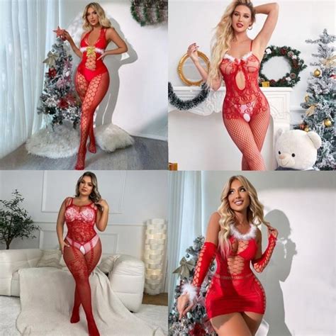Sexy Christmas Cosplay Woman Santa Claus Costumes Bodysuit Stocking