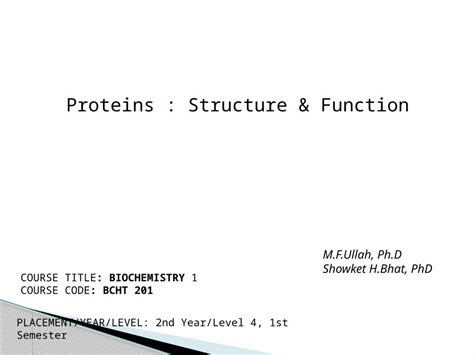 PPTX Proteins Structure Function COURSE TITLE BIOCHEMISTRY COURSE CODE BCHT