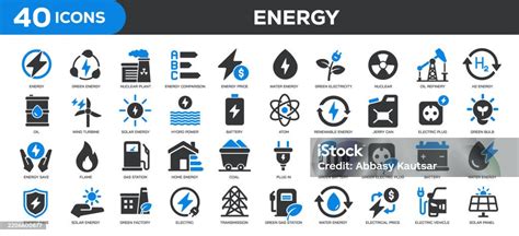 에너지 아이콘 컬렉션입니다 관련 Aelectricity 효율성 성격 신 재생 에너지 단색 스타일 아이콘입니다 흰색 배경에 고립 된 벡터 일러스트 레이 션 인포그래픽에 대한