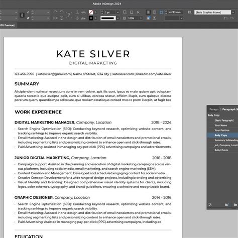 Indesign Resume Template Cv Minimalist Adobe Indesign And Illustrator