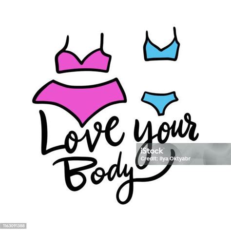 사랑 내 몸 손으로 그린 벡터 레터링 과 수영복 일러스트 신체 긍정적 인 문구 0명에 대한 스톡 벡터 아트 및 기타 이미지 0명 동기 부여 디자인 Istock
