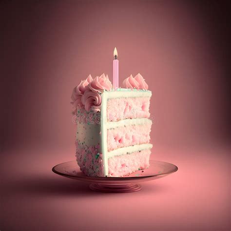 Pink Birthday Cake Slice With Candle Stock Illustration Illustration