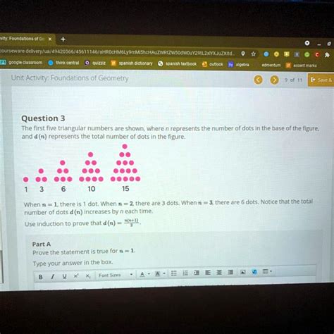 The First Five Triangular Numbers Are Shown Where N Represents The Number Of Dots In The Base Of