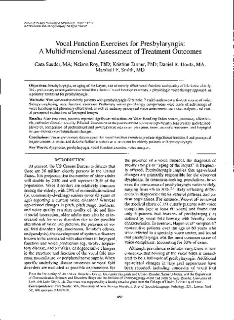 Pdf Vocal Function Exercises For Presbylaryngis A Multidimensional