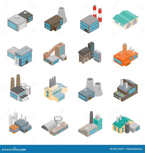 Industrial Building Factory Icons Stock Vector Illustration Of