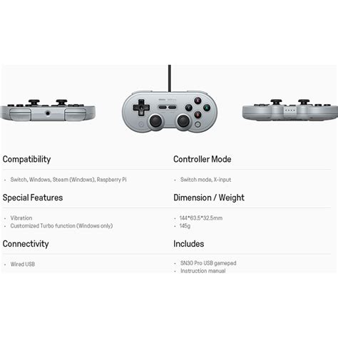 8bitdo Sn30 Pro Usb Gamepad Til Nintendopc Grå 259 Dkk