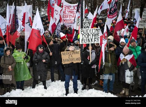 Warschau Polen 21 Januar 2023 Demonstranten halten während des
