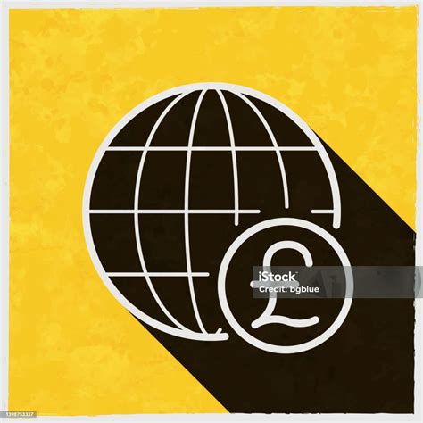 파운드 기호가있는 글로브 질감이 있는 노란색 배경에 긴 그림자가 있는 아이콘 개념에 대한 스톡 벡터 아트 및 기타 이미지 개념 검은색 경제 Istock