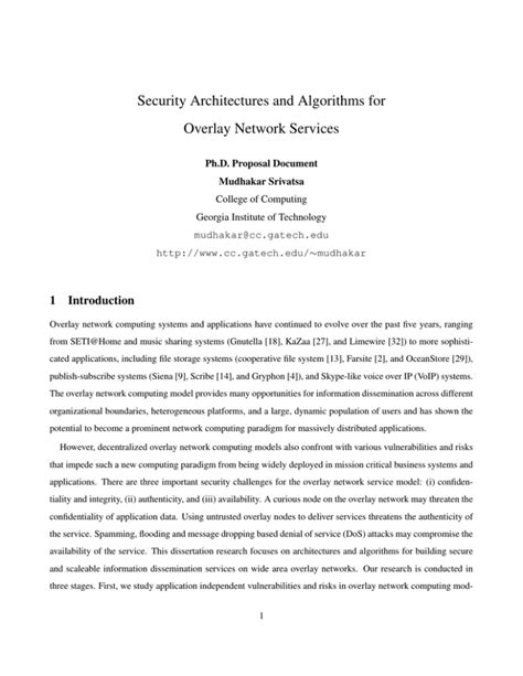 security architectures and algorithms for overlay network services